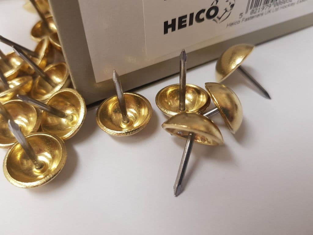 250 16mm Diameter SOLID NON RUST BRASS HEAD UPHOLSTERY DOME NAILS ...